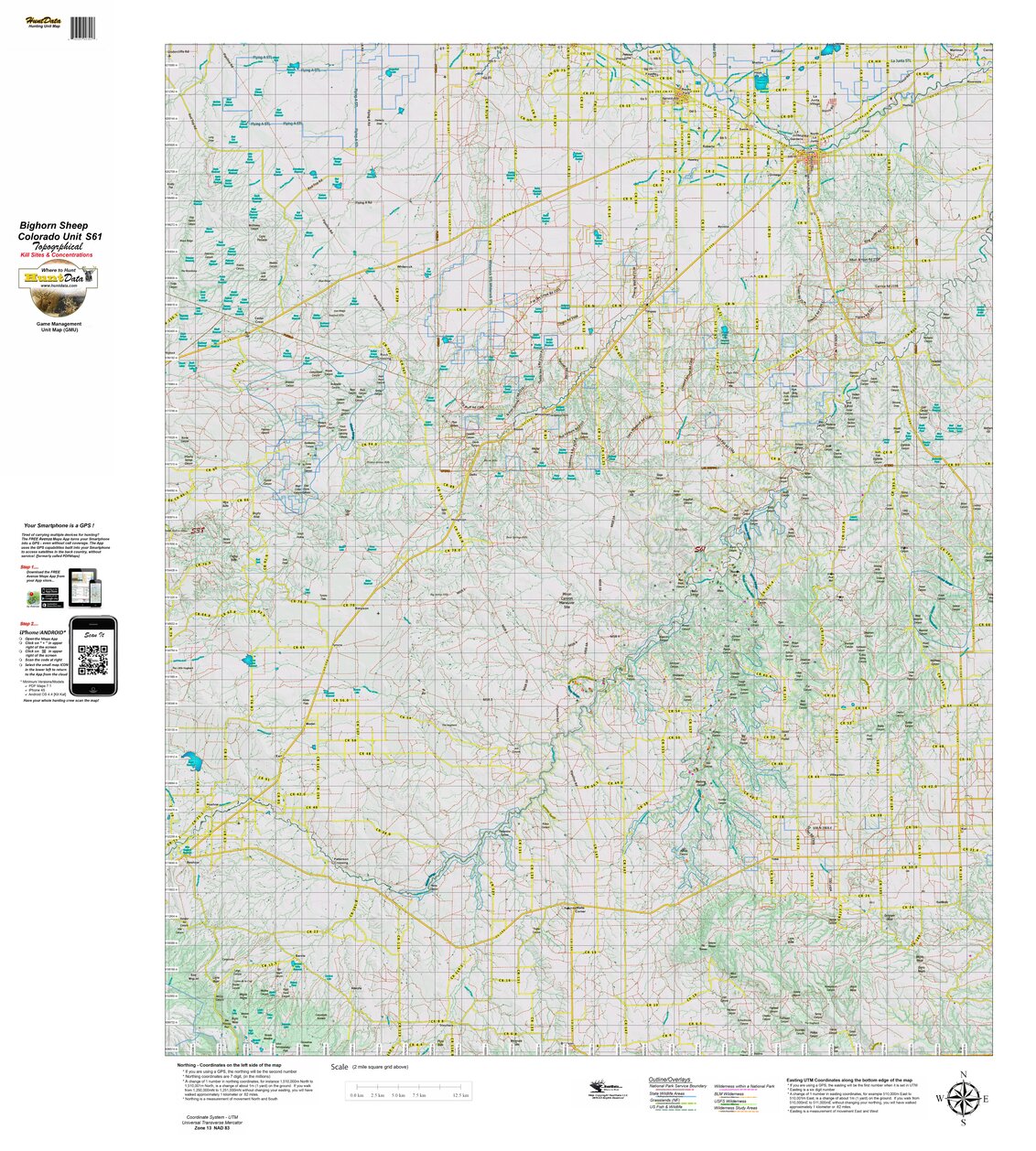 Co Bighorn Sheep Unit S61 Topo with Unit Boundaries Map by Colorado ...