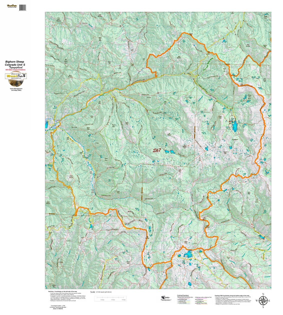 Co Bighorn Sheep Unit S67 Topo with Unit Boundaries Map by Colorado ...