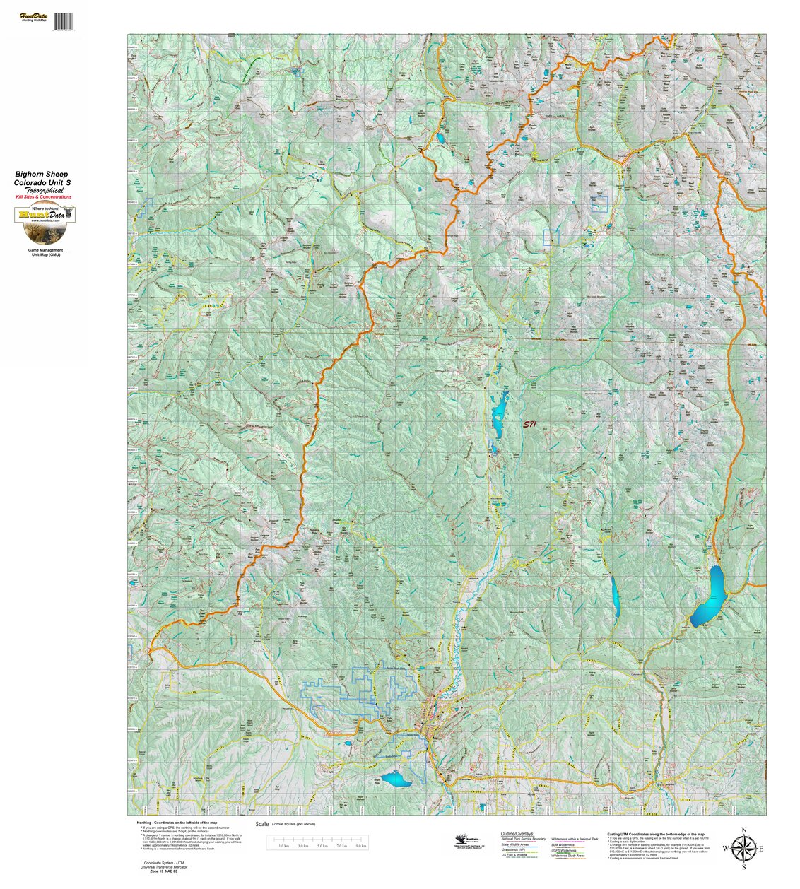 Co Bighorn Sheep Unit S71 Topo with Unit Boundaries Map by Colorado ...