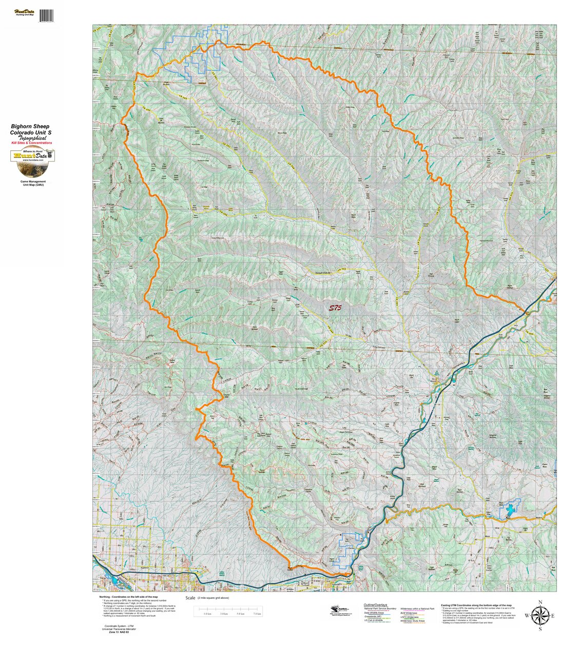 Co Bighorn Sheep Unit S75 Topo with Unit Boundaries Map by Colorado ...
