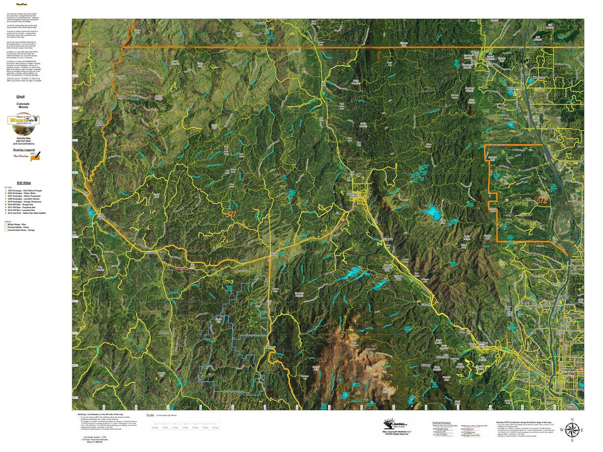 CO Moose Unit 511 Satellite Image with concentrations and kill sites ...