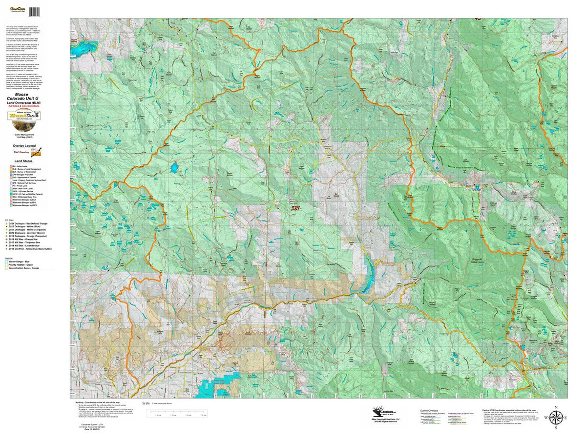 CO Moose Unit 521 Land Use, Kill Site, and Concentrations Map by ...