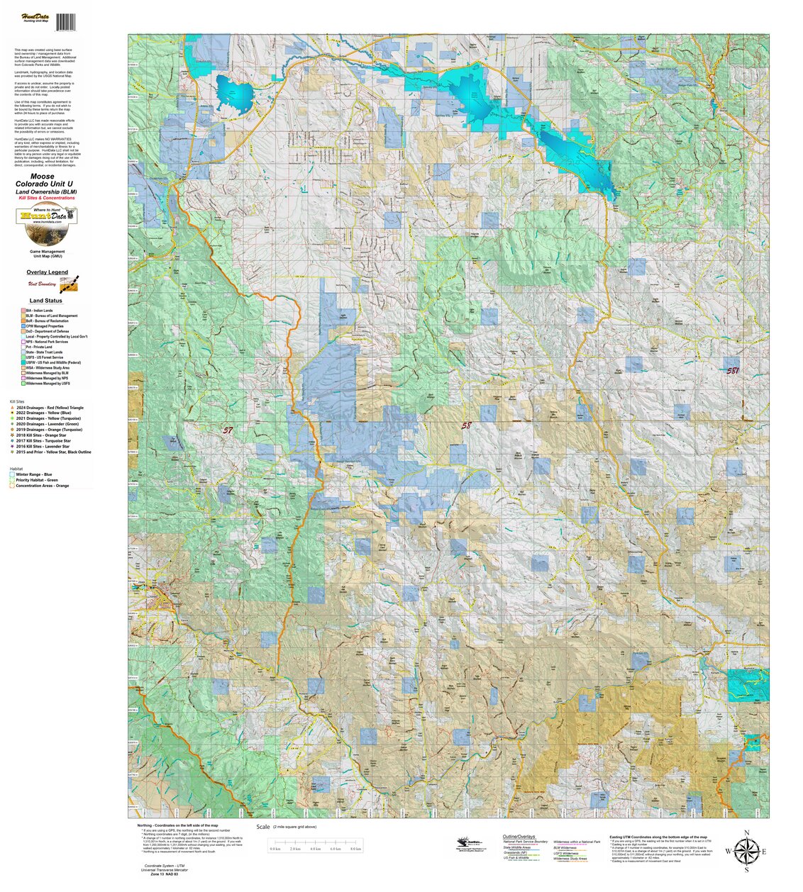 CO Moose Unit 58 Land Use, Kill Site, and Concentrations Map by ...