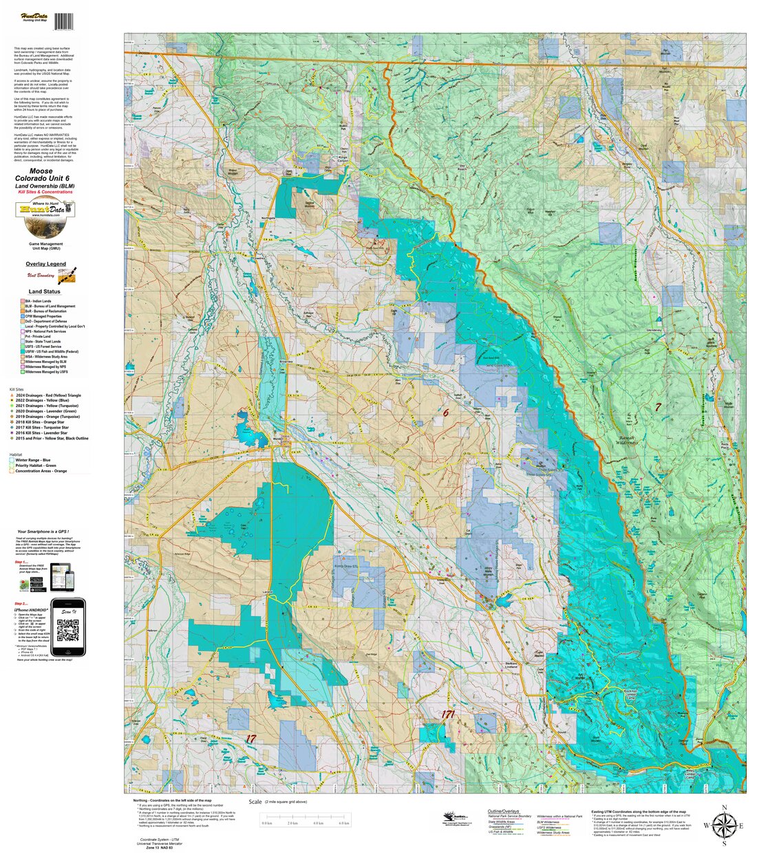 CO Moose Unit 6 Land Use, Kill Site, and Concentrations Map by Colorado ...