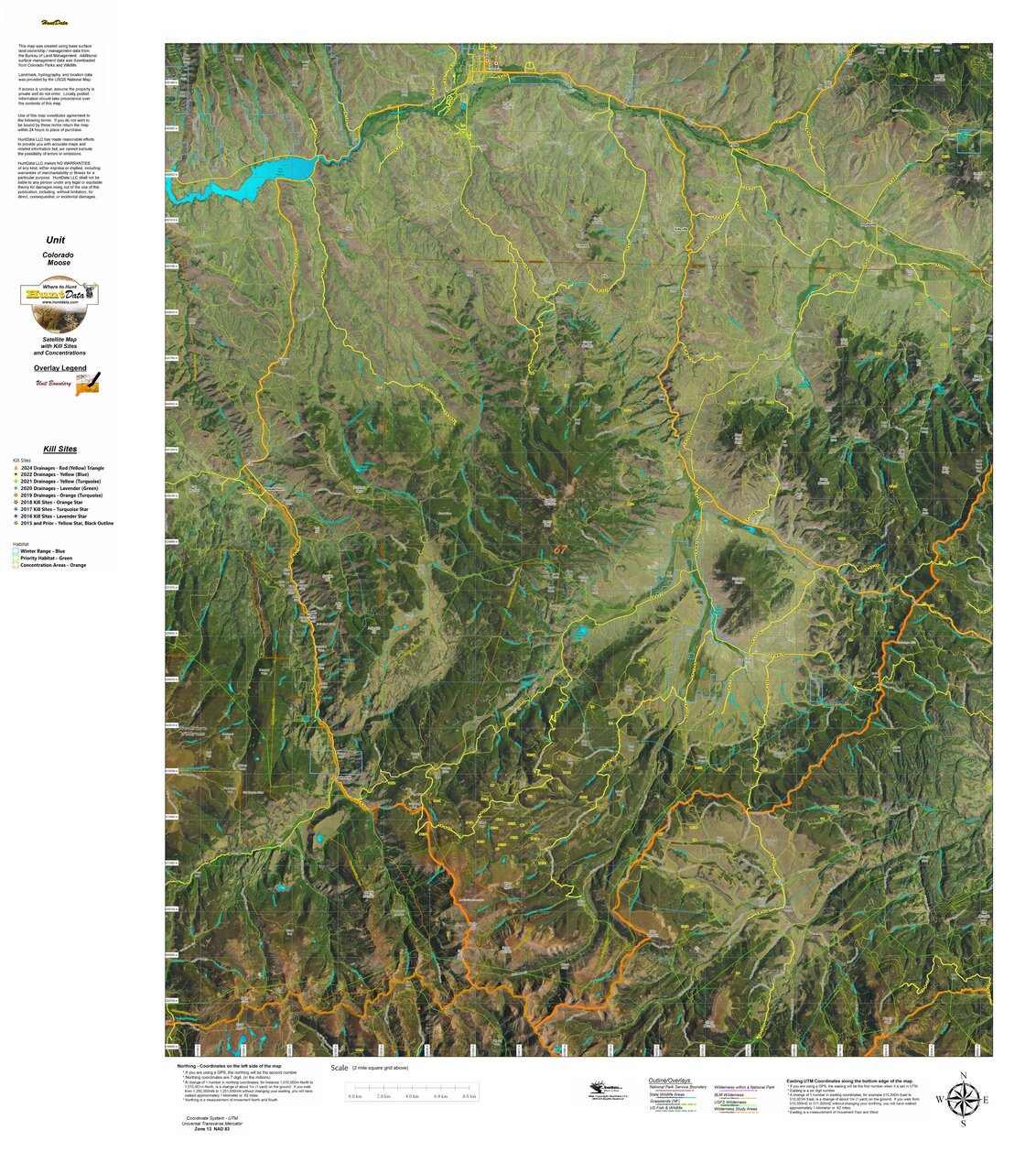 CO Moose Unit 67 Satellite Image with concentrations and kill sites ...