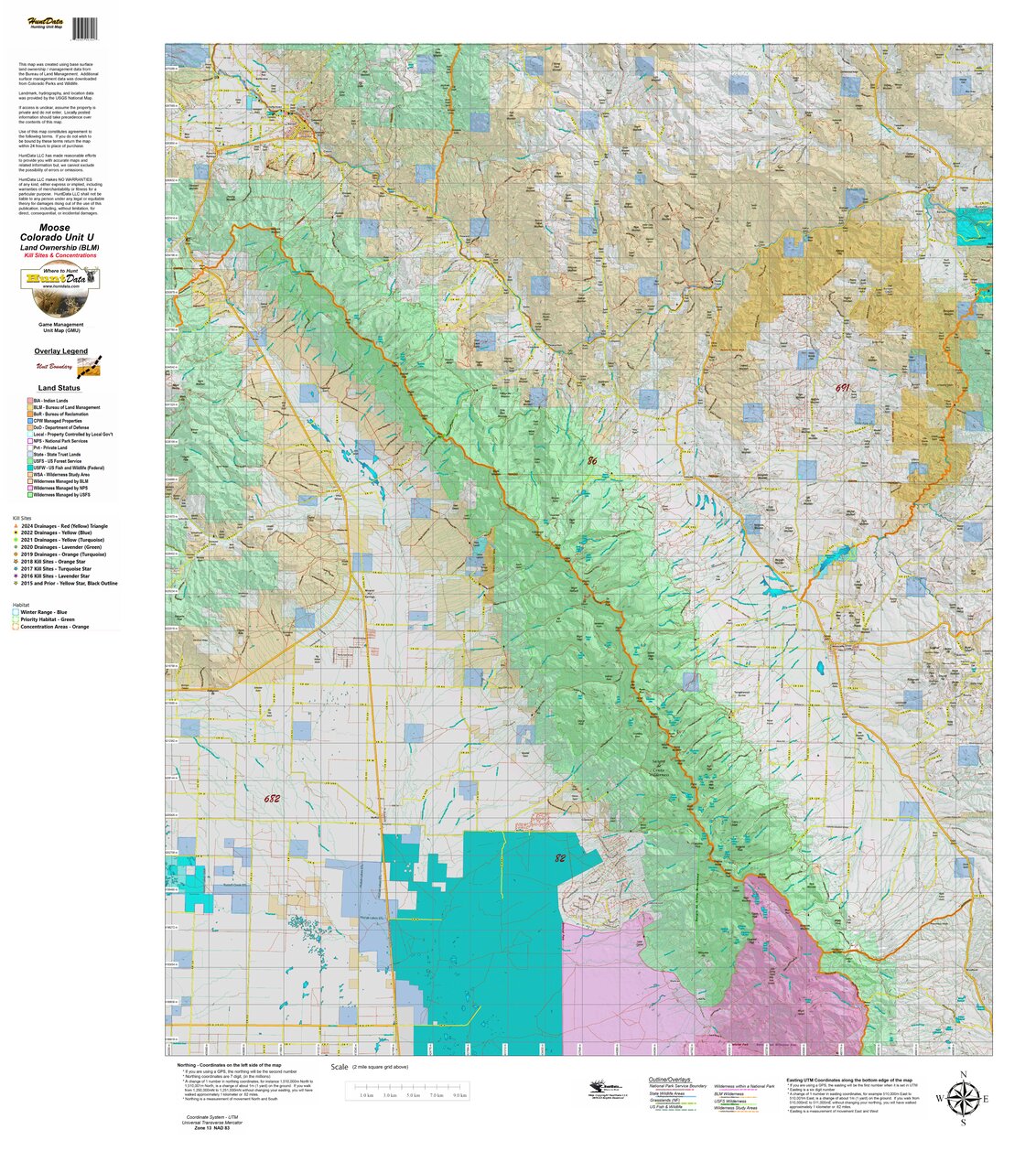 CO Moose Unit 86 Land Use, Kill Site, and Concentrations Map by ...
