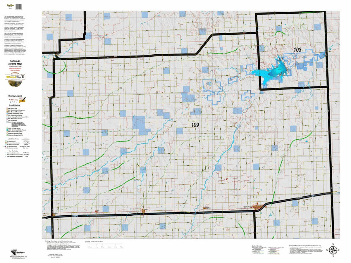 Colorado Unit 109 Land Ownership Map with Elk and Mule Deer ...