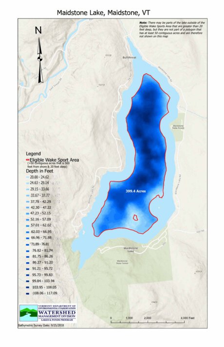 Wakesport Zone on Maidstone Lake in Maidstone, Vermont Map by ...