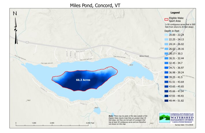Wakesport Zone on Miles Pond, Concord, VT Map by Environmental ...