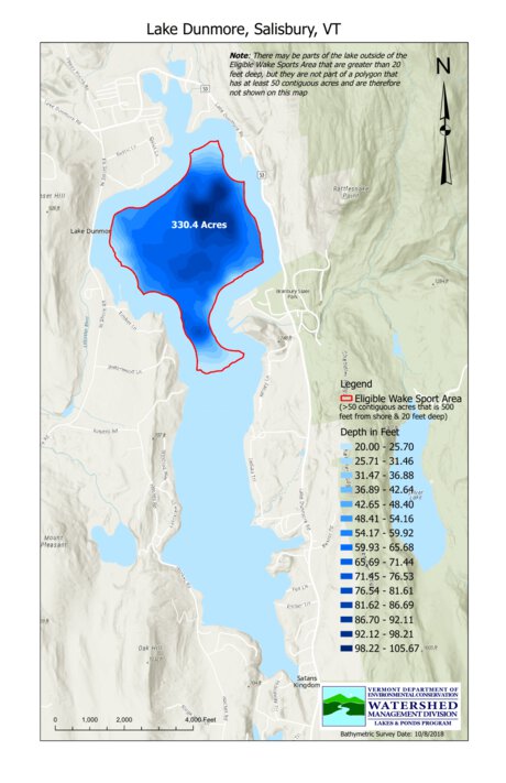 Wakesports Zone on Lake Dunmore in Salisbury and Leicester, VT Map by ...