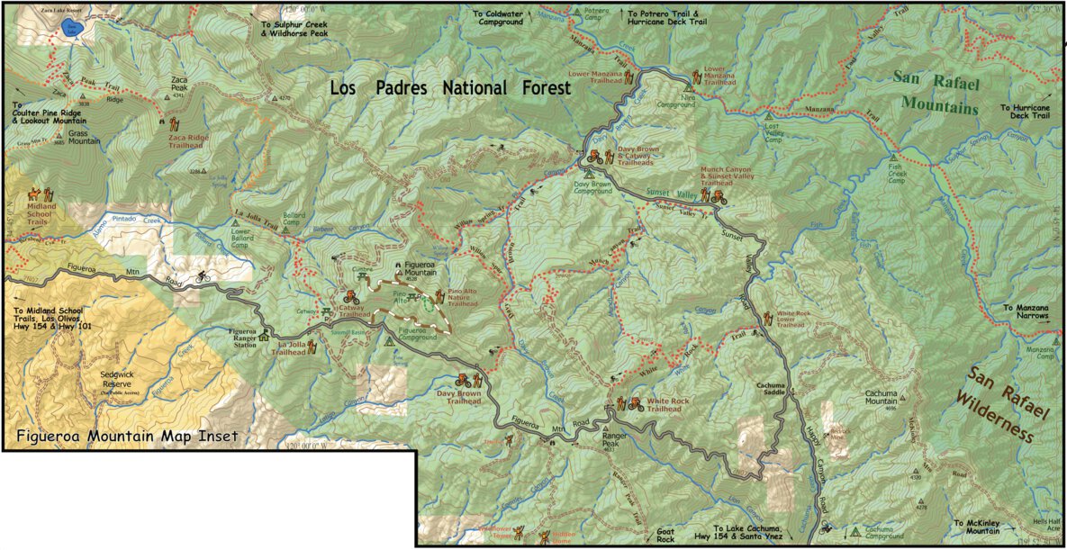 Santa Barbara Outdoor Recreation Topo Map - Figueroa Mountain Map Inset ...