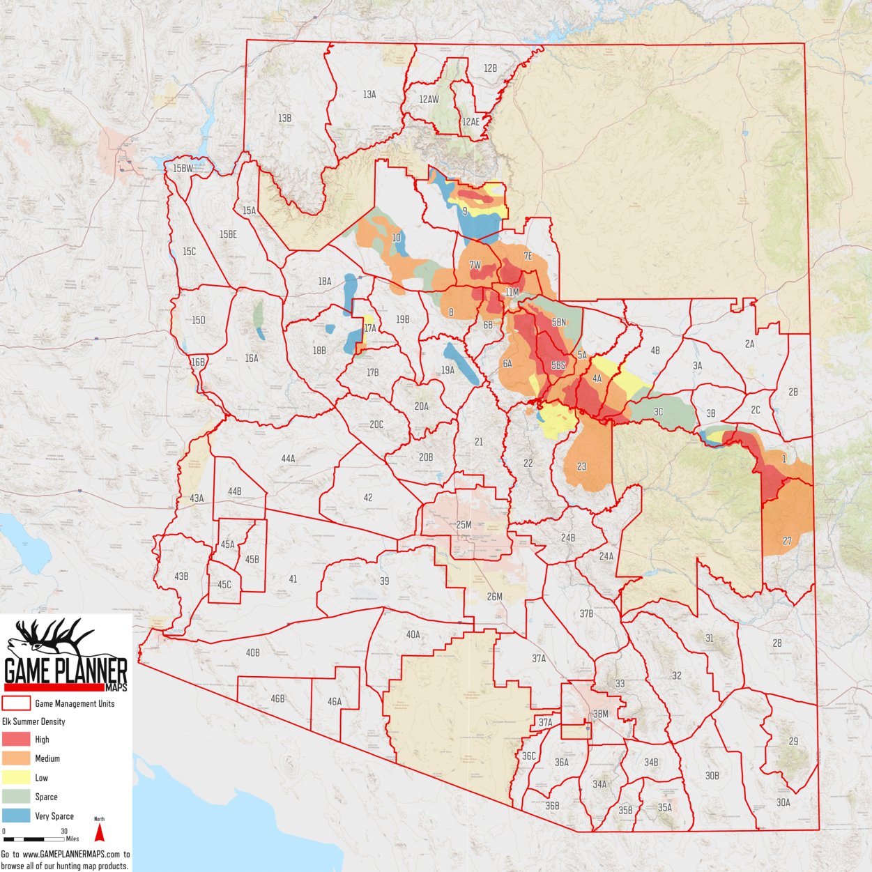 Arizona Summer Elk Density Map by Game Planner Maps | Avenza Maps