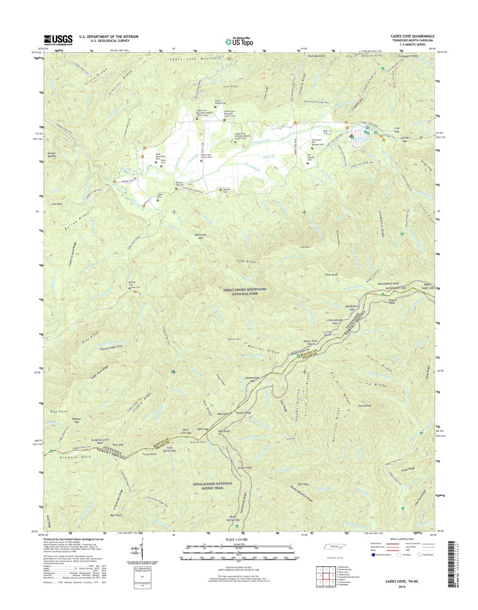 NPS/USGS 2016 Cades Cove Topographic Map by Great Smoky Mountains ...