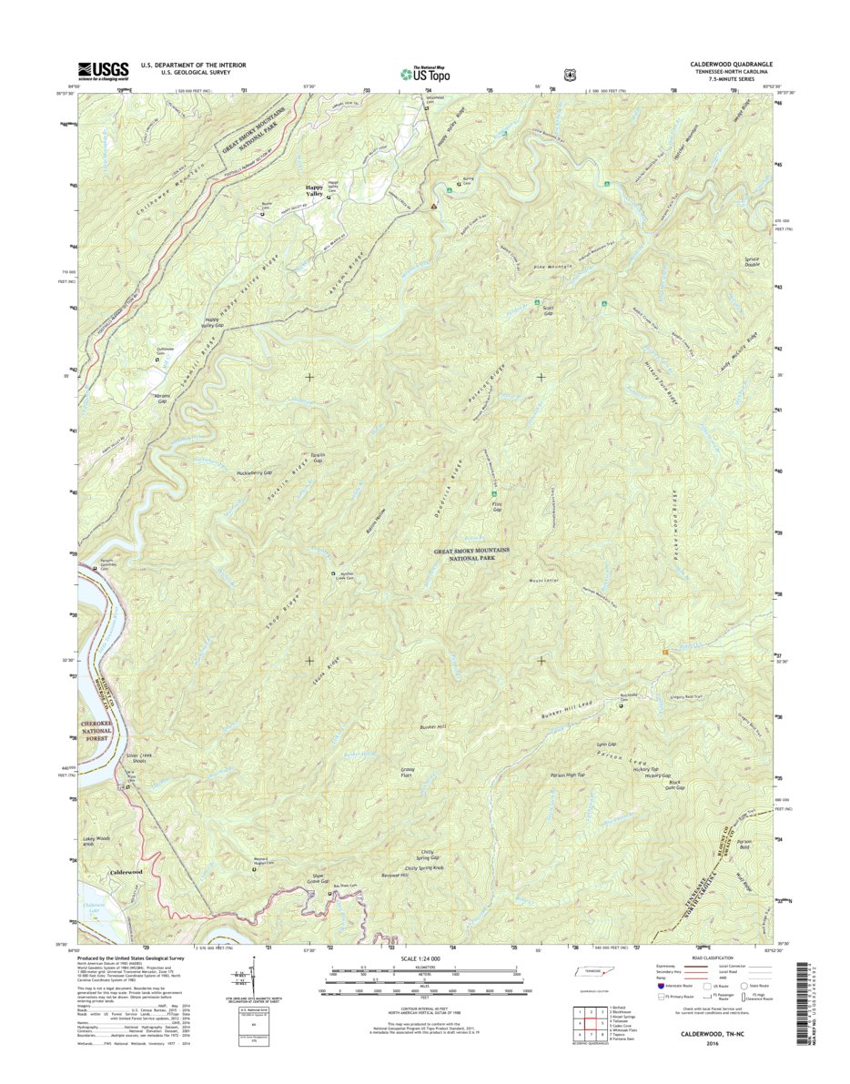 NPS/USGS 2016 Calderwood Topographic Map by Great Smoky Mountains ...