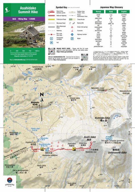Asahidake Summit Hike Route (Hokkaido, Japan) Map by HokkaidoWilds.org ...