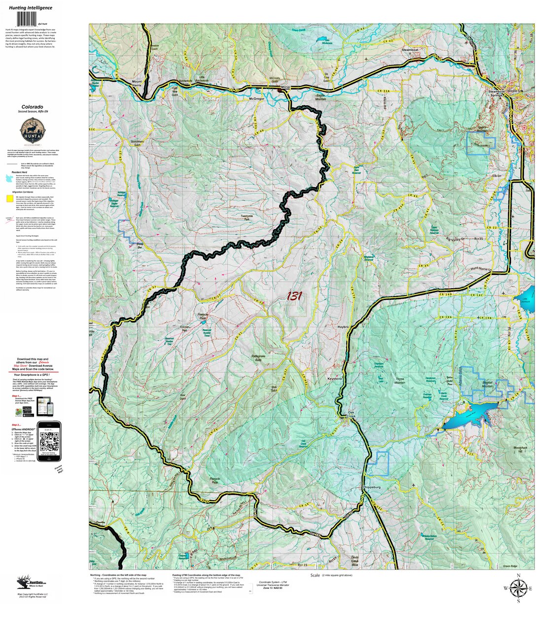 Colorado Unit 131 Second Rifle Recommendations Map by HuntAI | Avenza Maps