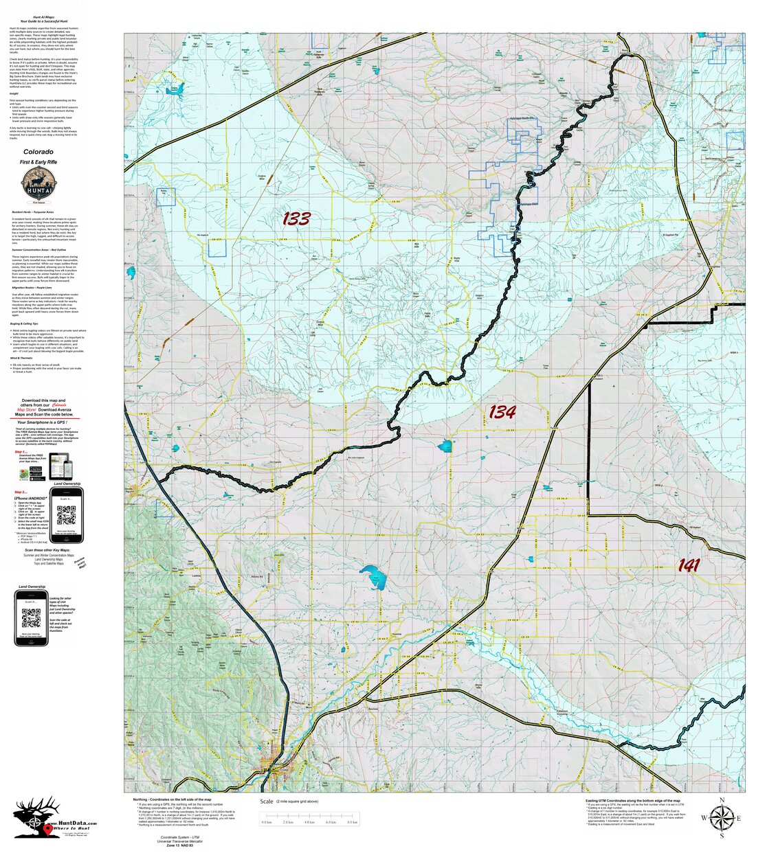 Colorado Unit 134 Recommended First Rifle Areas Map by HuntAI | Avenza Maps