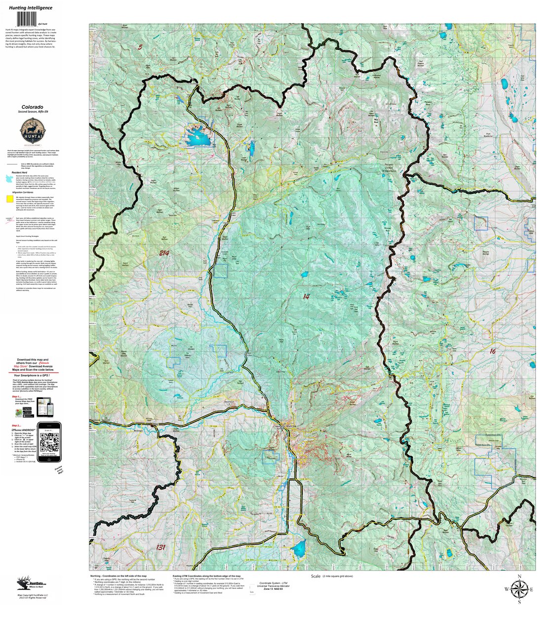 Colorado Unit 14 Second Rifle Recommendations Map by HuntAI | Avenza Maps