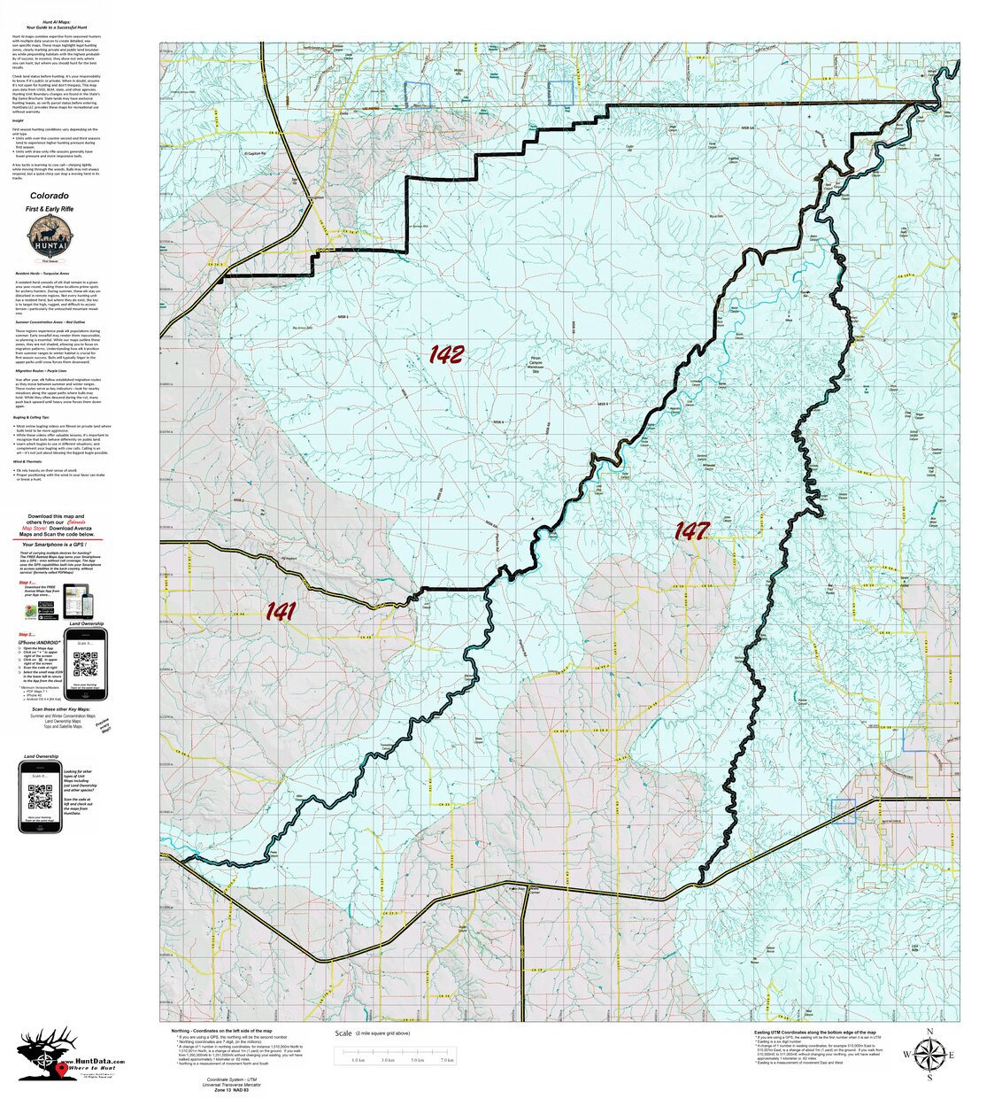 Colorado Unit 147 Recommended First Rifle Areas Map by HuntAI | Avenza Maps