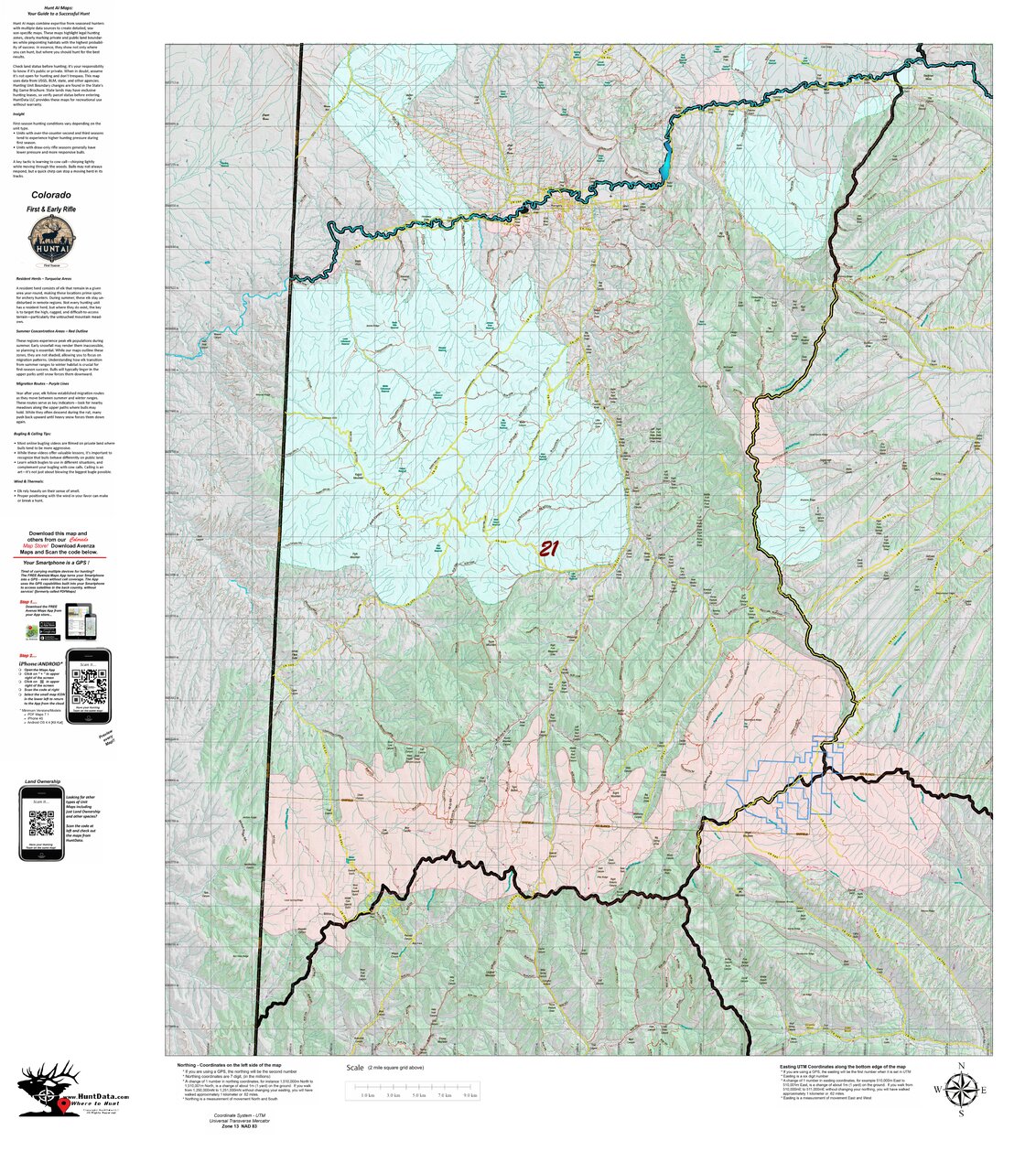 Colorado Unit 21 Recommended First Rifle Areas Map by HuntAI | Avenza Maps