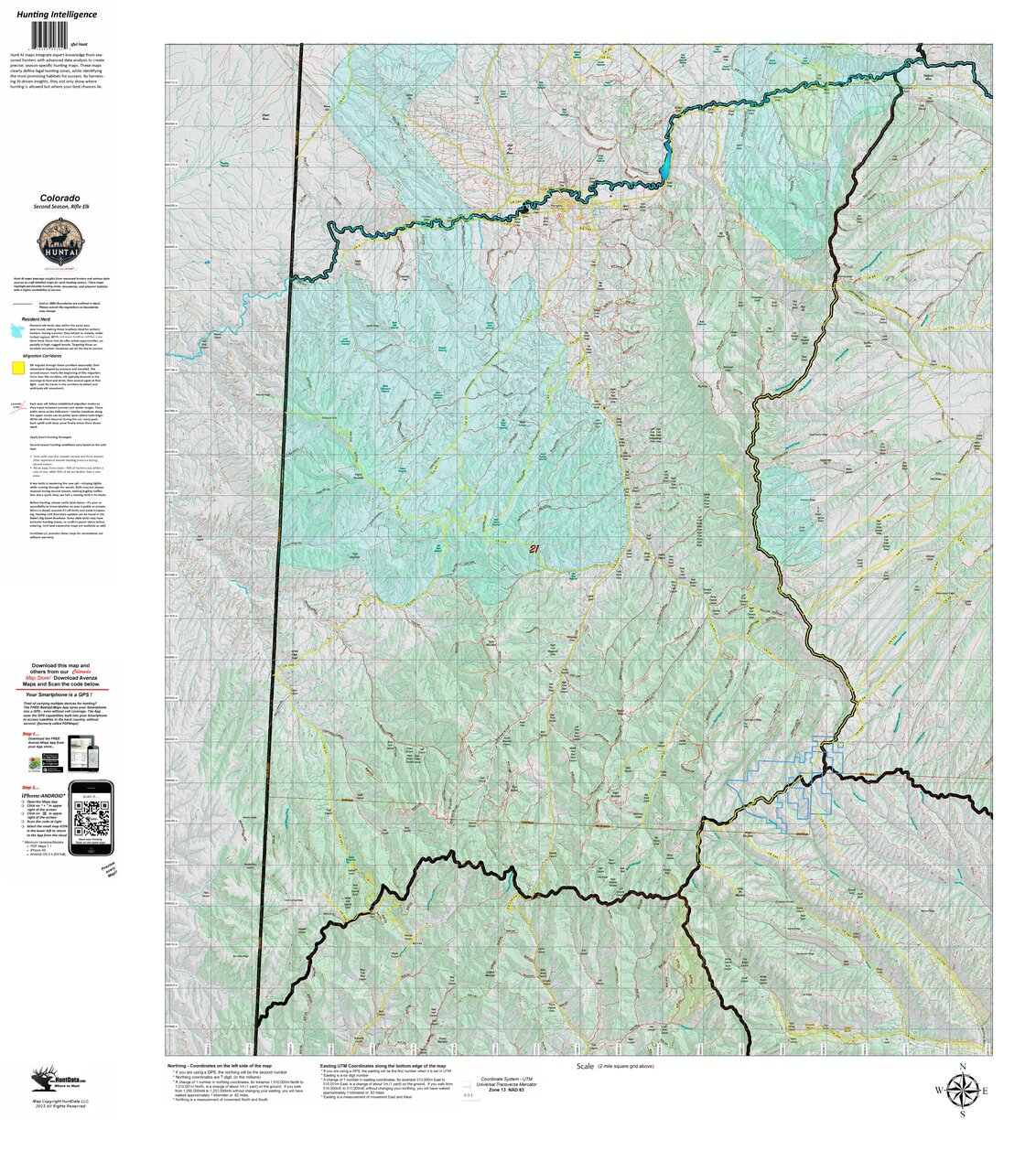 Colorado Unit 21 Second Rifle Recommendations Map by HuntAI | Avenza Maps