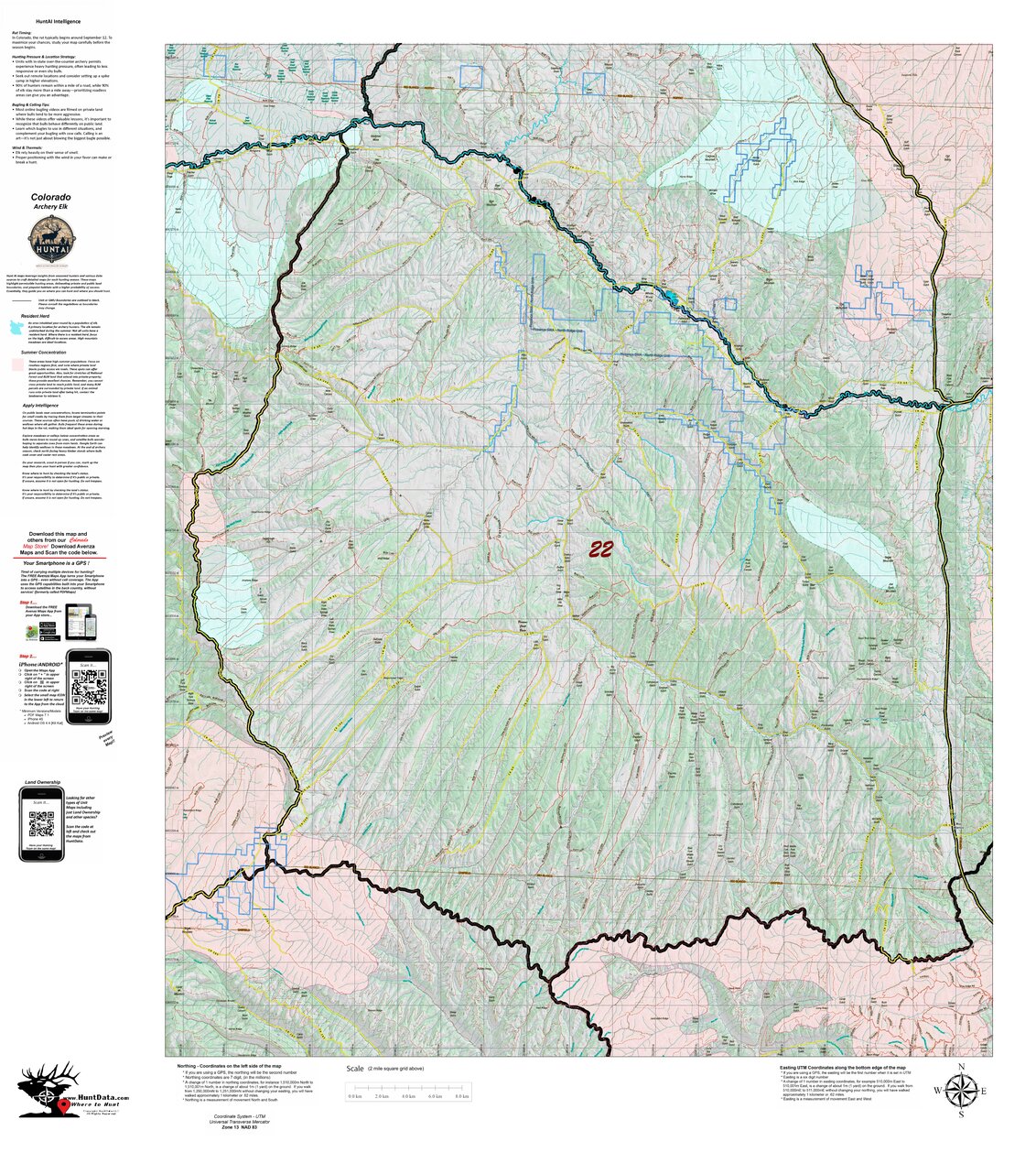 Colorado Unit 22 Recommended Archery Areas Map by HuntAI | Avenza Maps