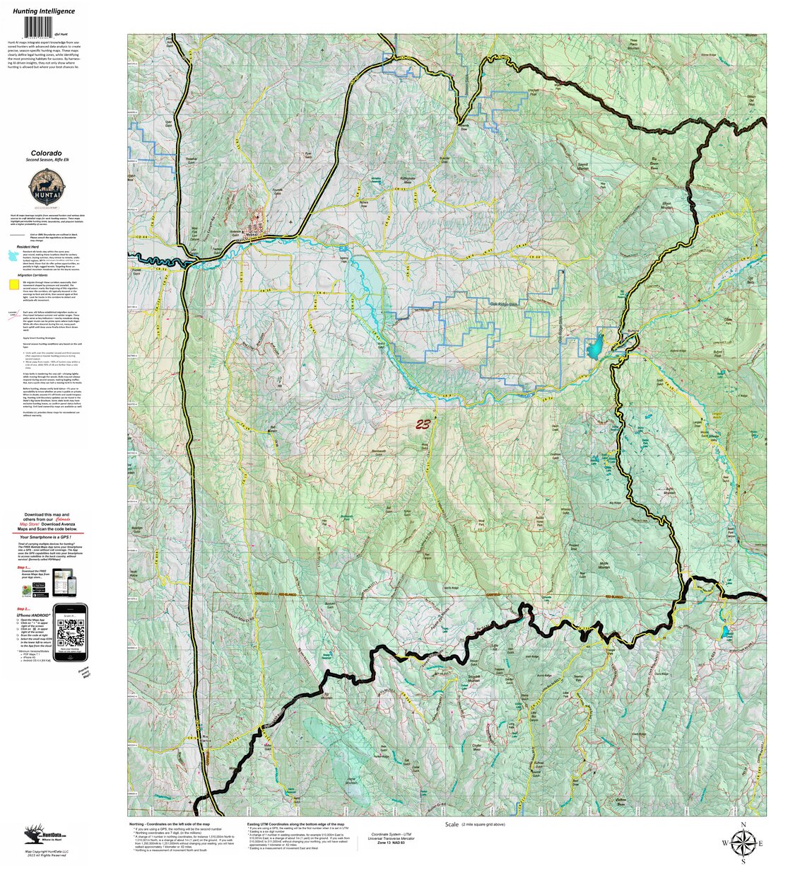 Colorado Unit 23 Second Rifle Recommendations Map by HuntAI | Avenza Maps