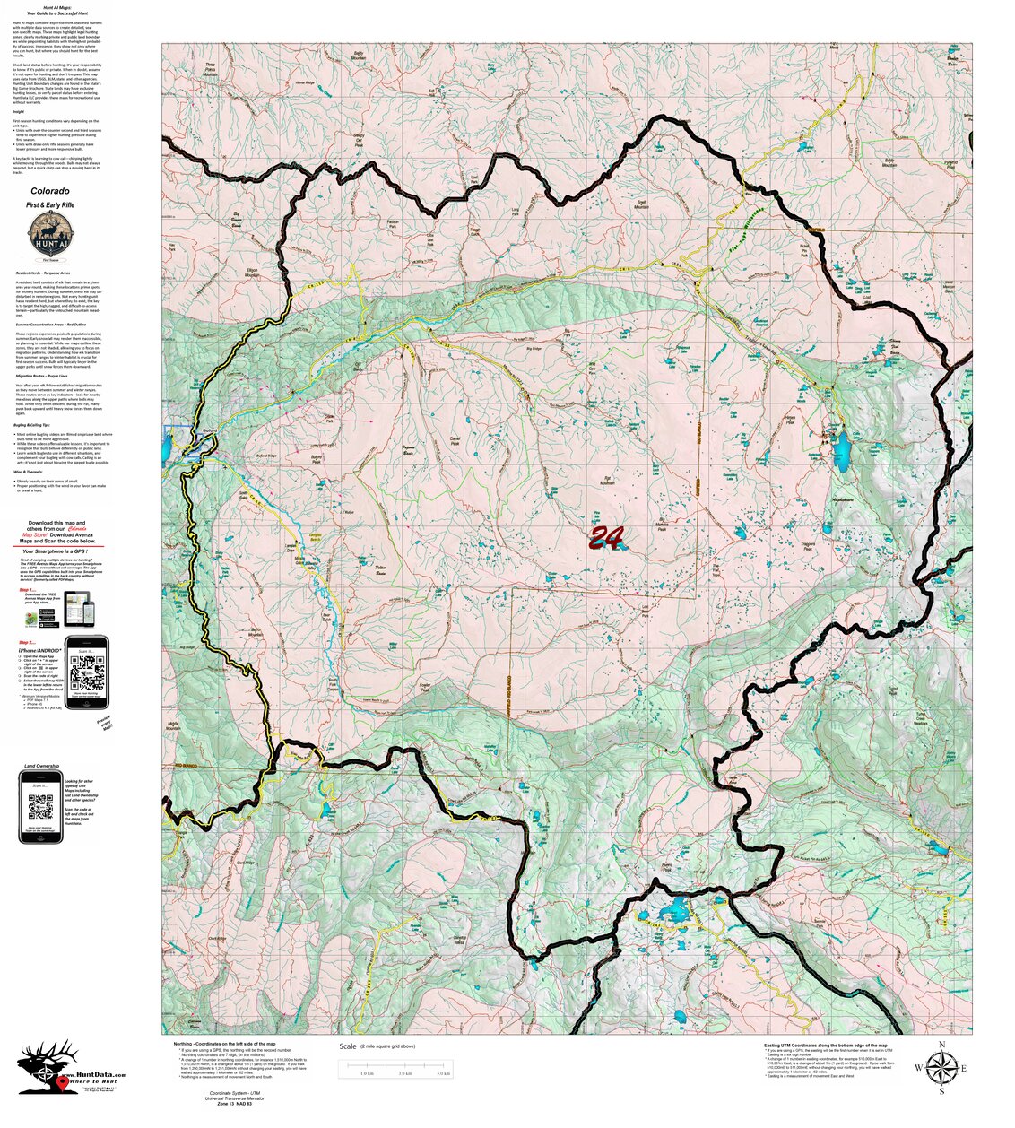 Colorado Unit 24 Recommended First Rifle Areas Map by HuntAI | Avenza Maps