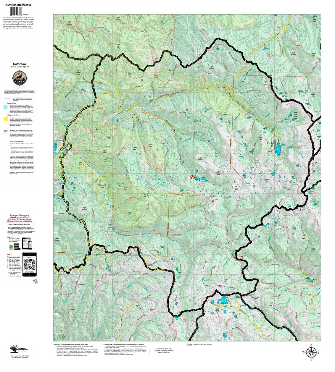 Colorado Unit 24 Second Rifle Recommendations Map by HuntAI | Avenza Maps