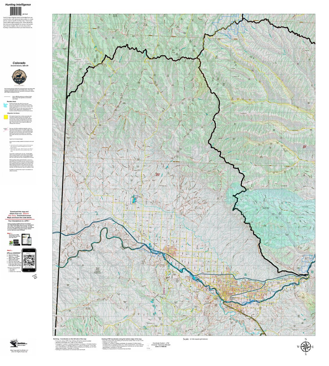 Colorado Unit 30 Second Rifle Recommendations Map by HuntAI | Avenza Maps