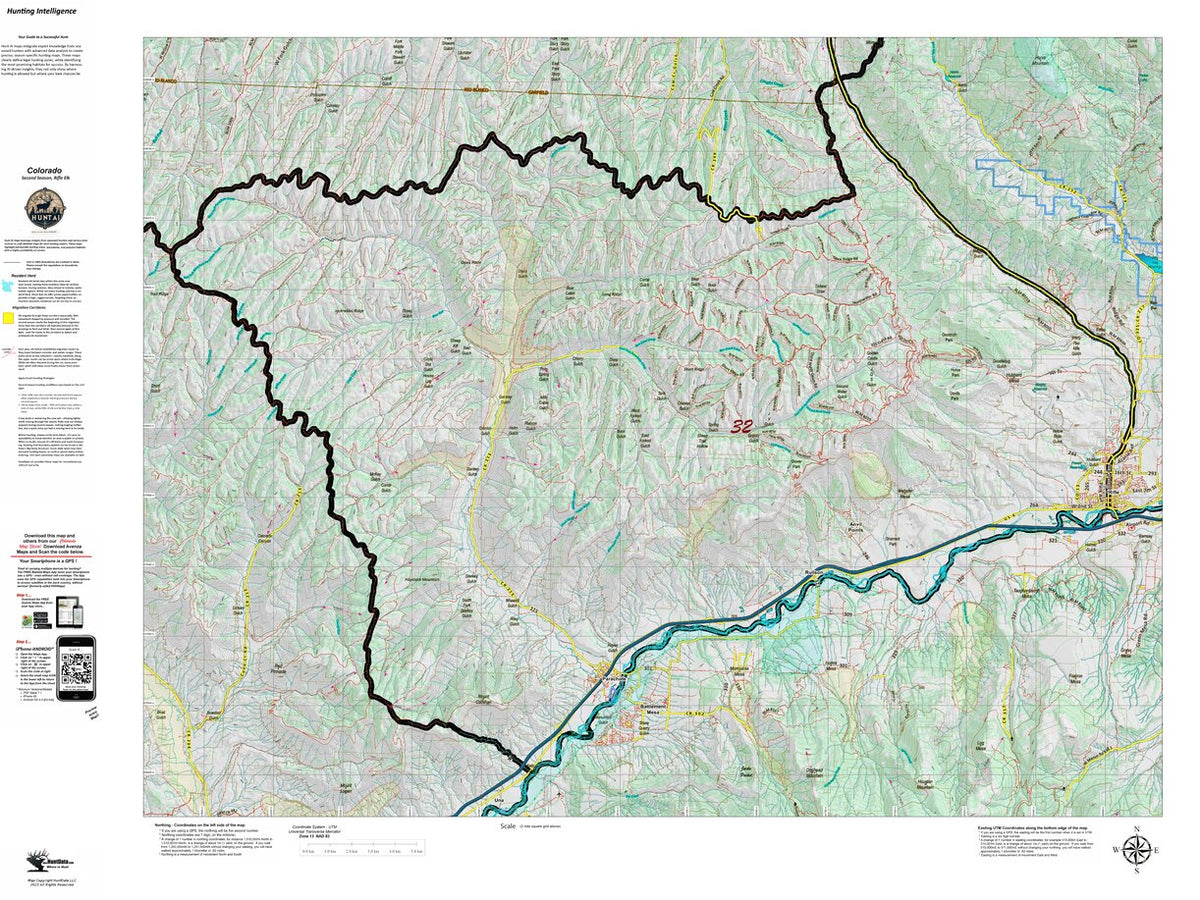Colorado Unit 32 Second Rifle Recommendations Map by HuntAI | Avenza Maps