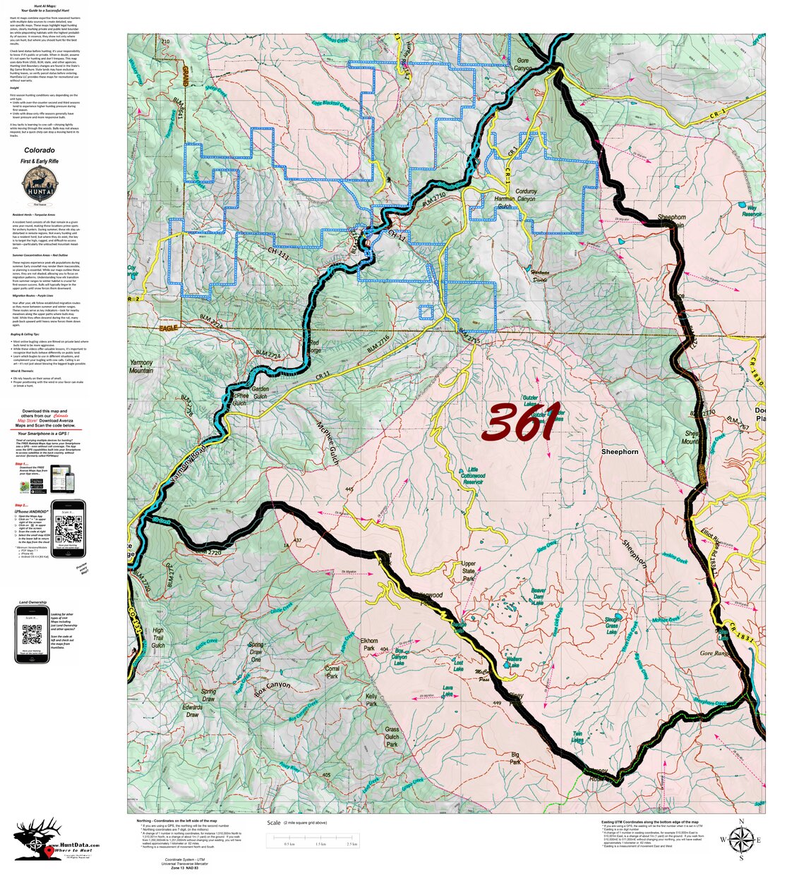 Colorado Unit 361 Recommended First Rifle Areas Map by HuntAI | Avenza Maps