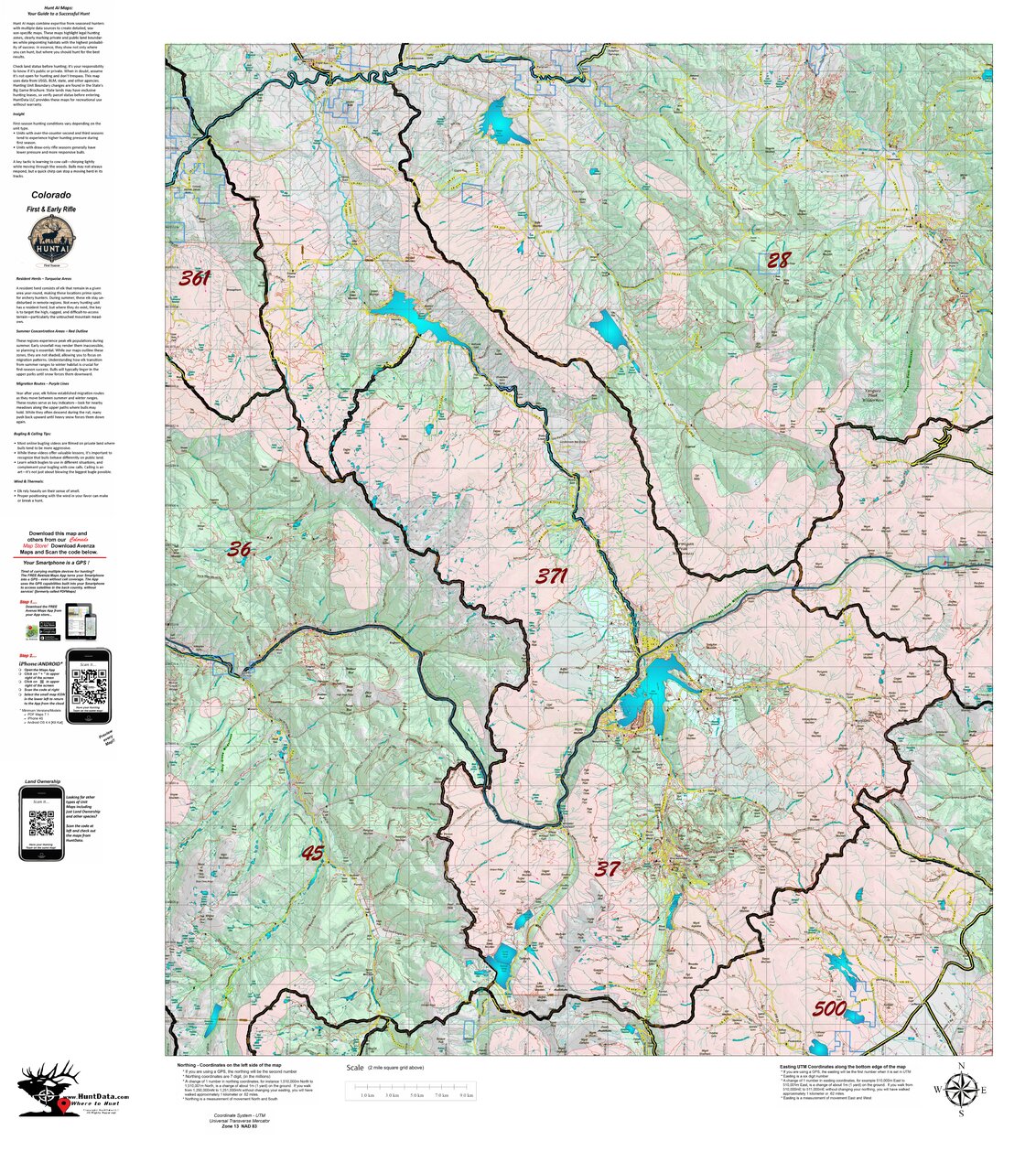 Colorado Unit 37 Recommended First Rifle Areas Map by HuntAI | Avenza Maps