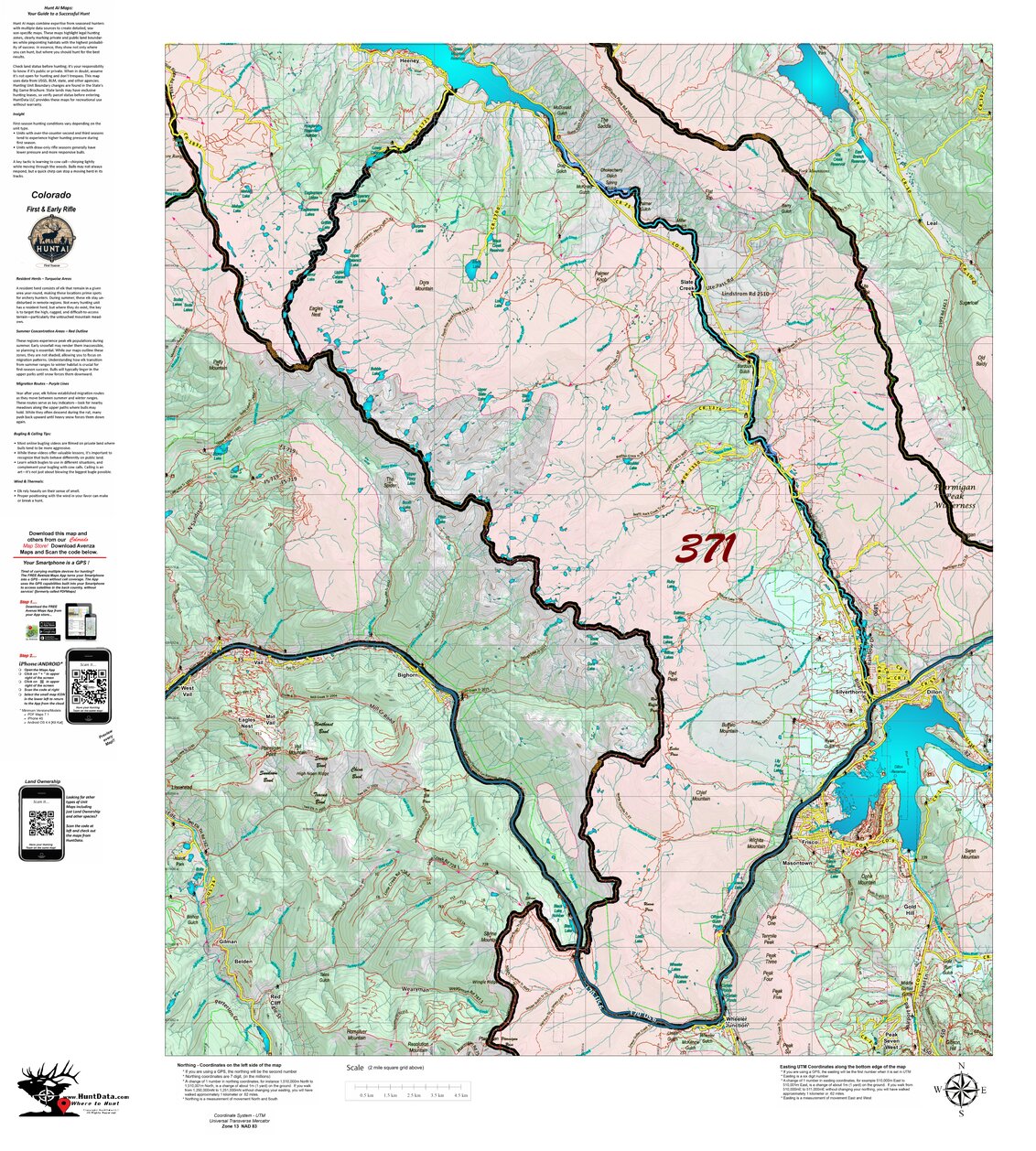 Colorado Unit 371 Recommended First Rifle Areas Map by HuntAI | Avenza Maps