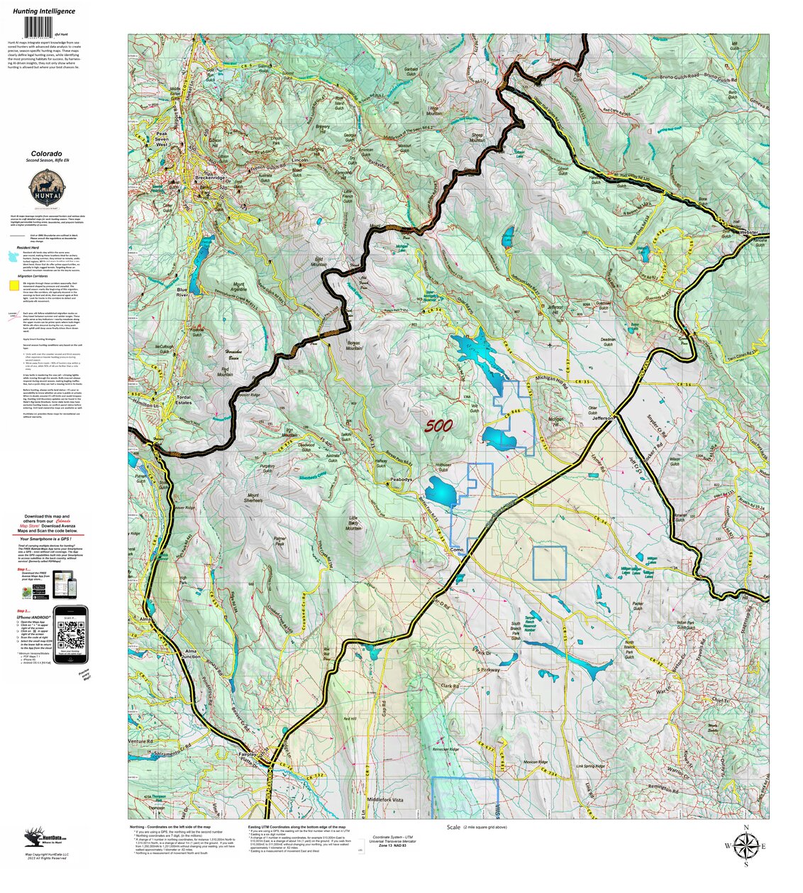 Colorado Unit 500 Second Rifle Recommendations Map by HuntAI | Avenza Maps