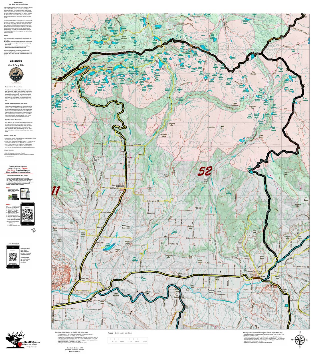 Colorado Unit 52 Recommended First Rifle Areas Map by HuntAI | Avenza Maps