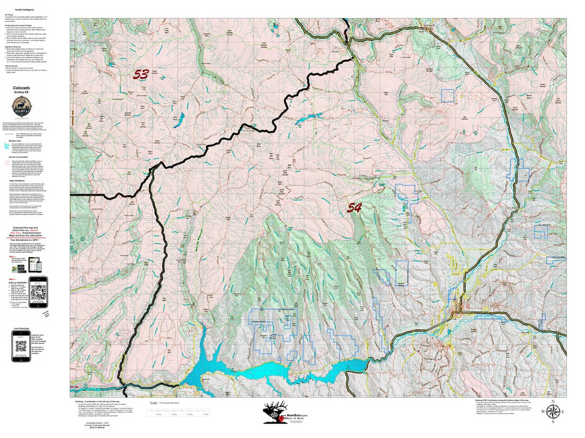 Colorado Unit 54 Recommended Archery Areas Map by HuntAI | Avenza Maps