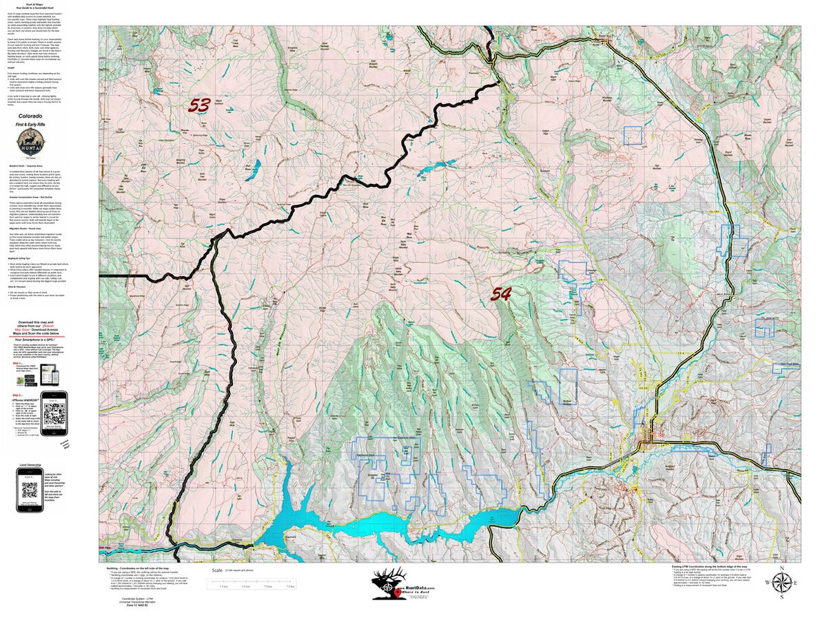 Colorado Unit 54 Recommended First Rifle Areas Map by HuntAI | Avenza Maps