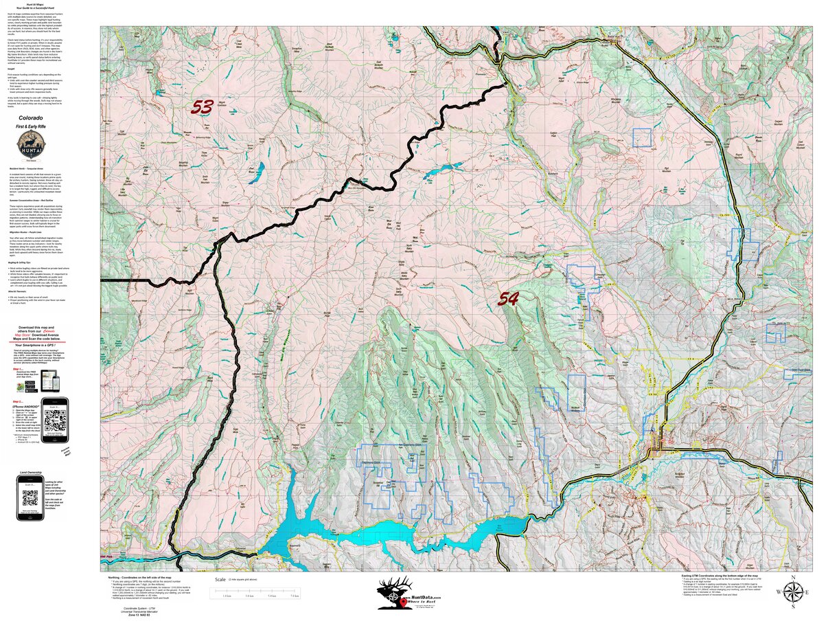 Colorado Unit 54 Recommended First Rifle Areas Map by HuntAI | Avenza Maps