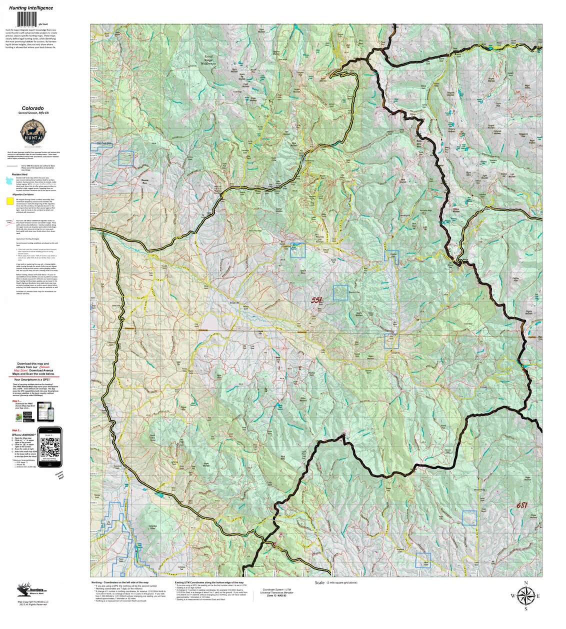 Colorado Unit 551 Second Rifle Recommendations Map by HuntAI | Avenza Maps