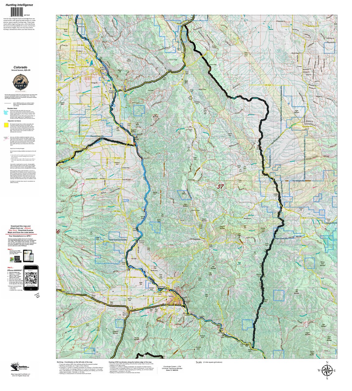 Colorado Unit 57 Second Rifle Recommendations Map by HuntAI | Avenza Maps