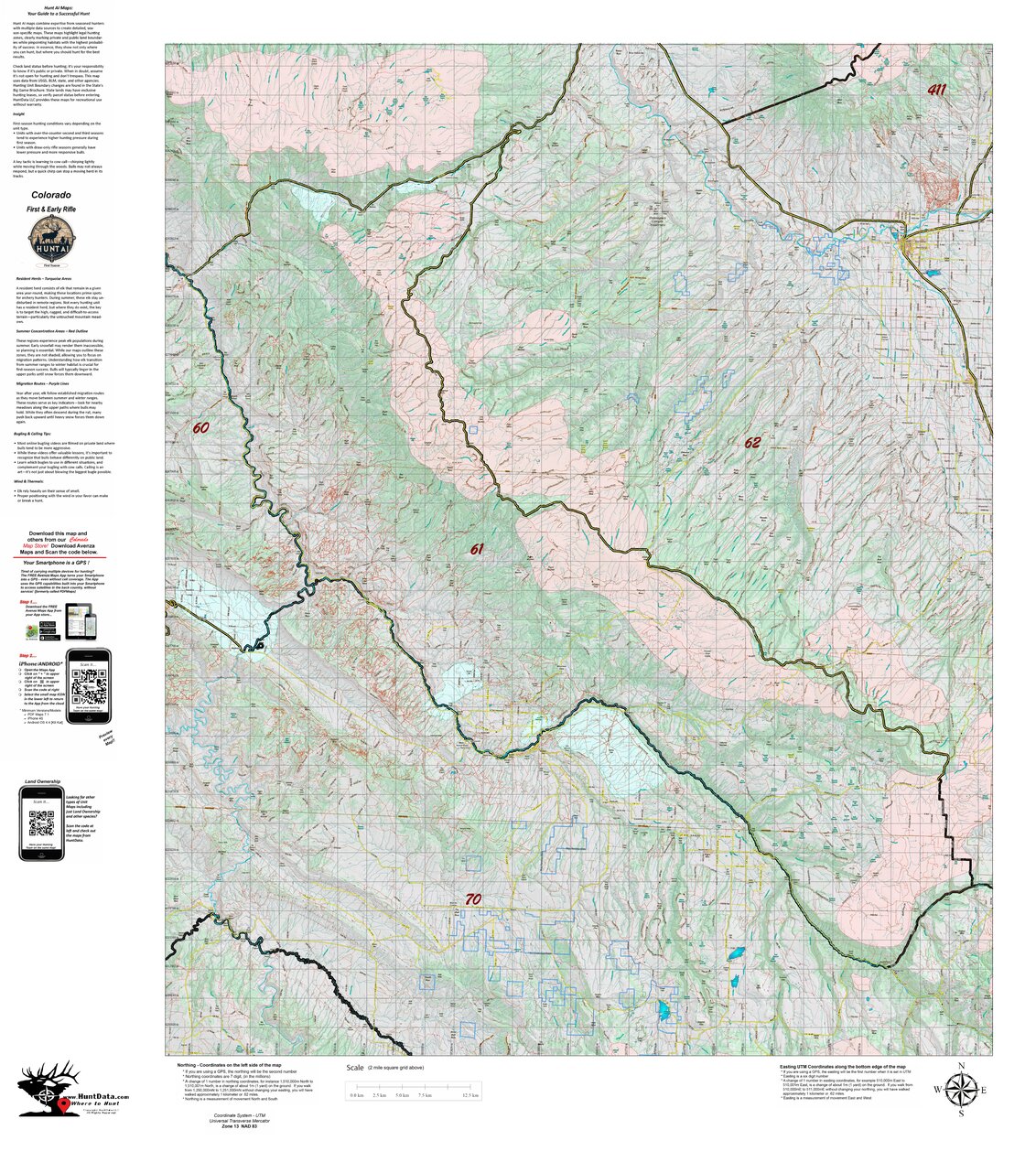 Colorado Unit 61 Recommended First Rifle Areas Map by HuntAI | Avenza Maps