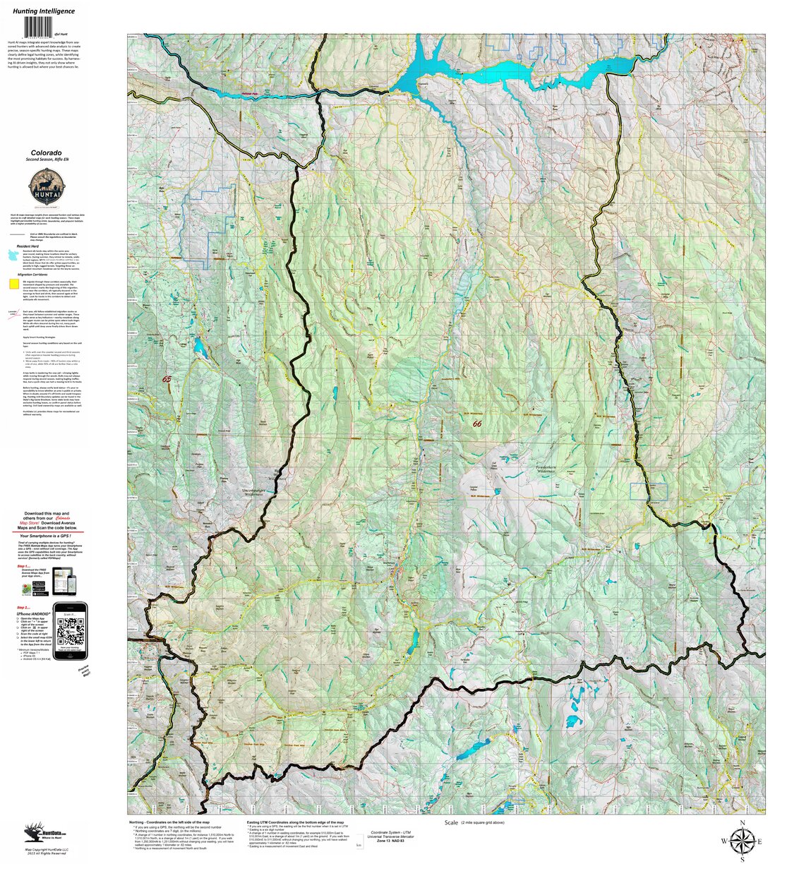 Colorado Unit 66 Second Rifle Recommendations Map by HuntAI | Avenza Maps