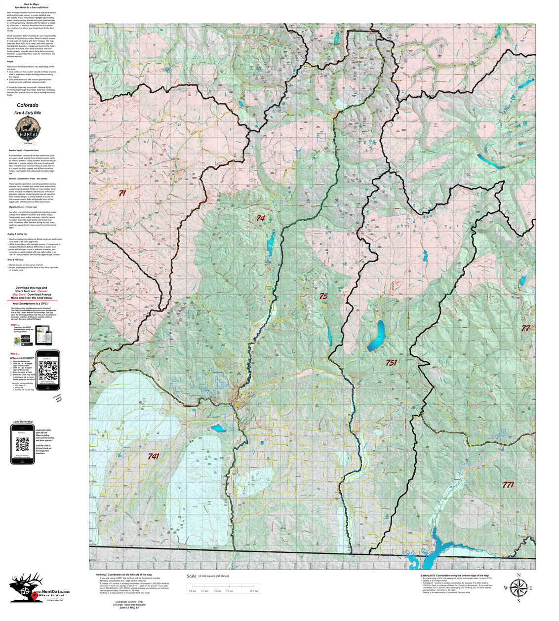 Colorado Unit 75 Recommended First Rifle Areas Map by HuntAI | Avenza Maps