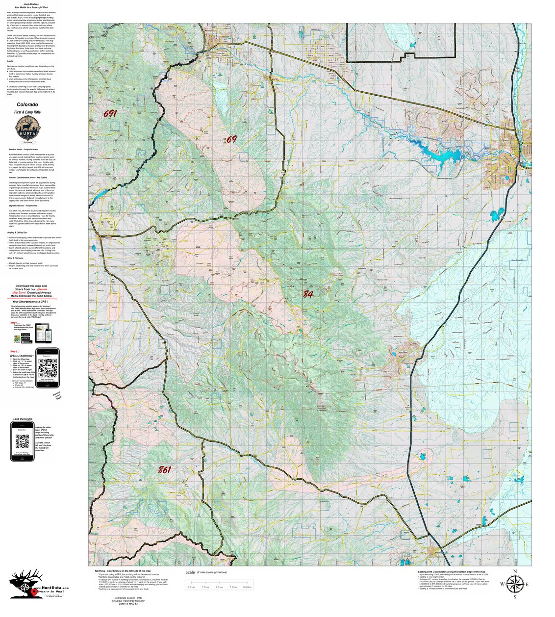 Colorado Unit 84 Recommended First Rifle Areas Map by HuntAI | Avenza Maps