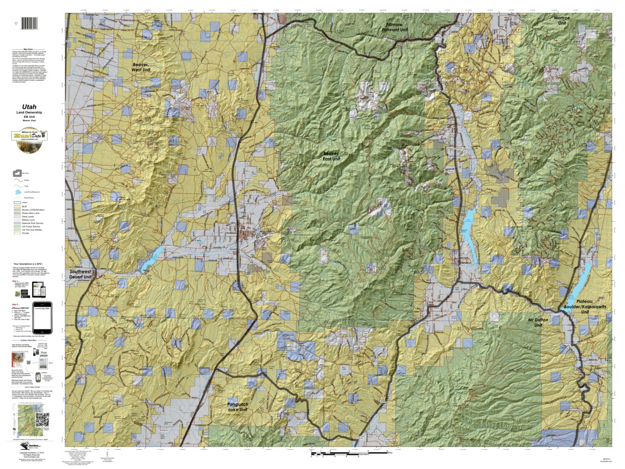 Beaver East Utah Elk Hunting Unit Map with Land Ownership by HuntData LLC | Avenza Maps