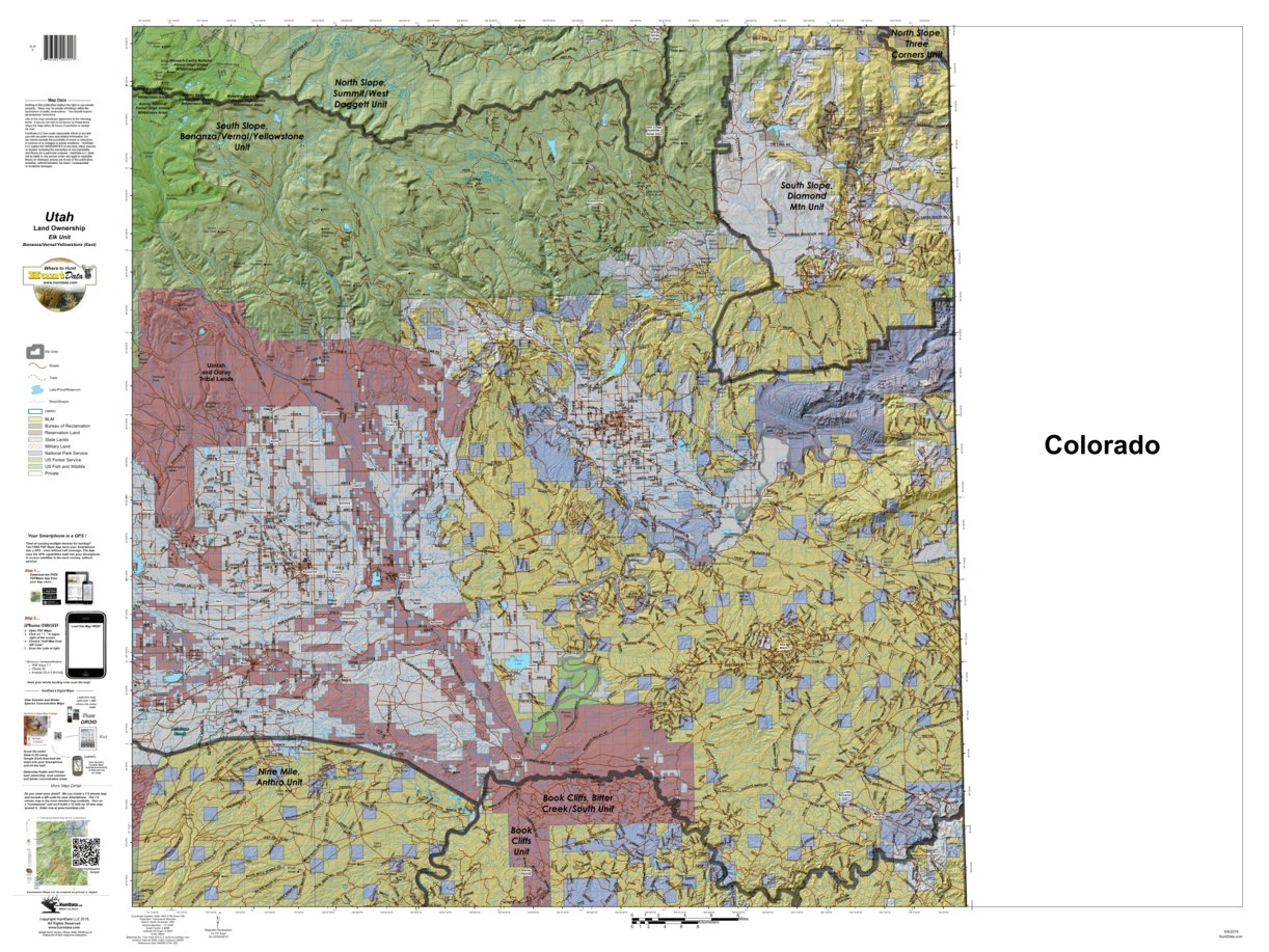 Bonanza_Vernal_Ystone_(East) Utah Elk Hunting Unit Map with Land Ownership by HuntData LLC ...