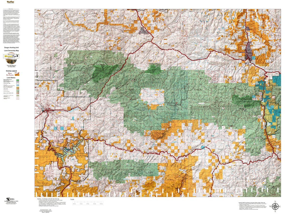 Oregon Hunting Unit 37, Ochoco Land Ownership Map by HuntData LLC ...
