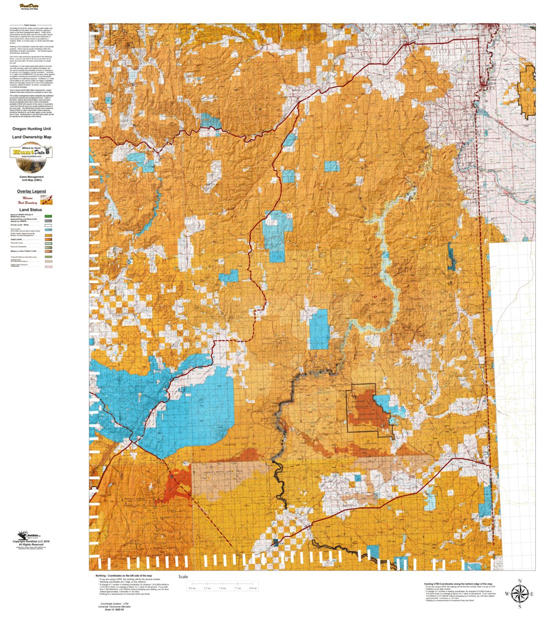 Oregon Hunting Unit 67 South, Owyhee Land Ownership Map by HuntData LLC ...