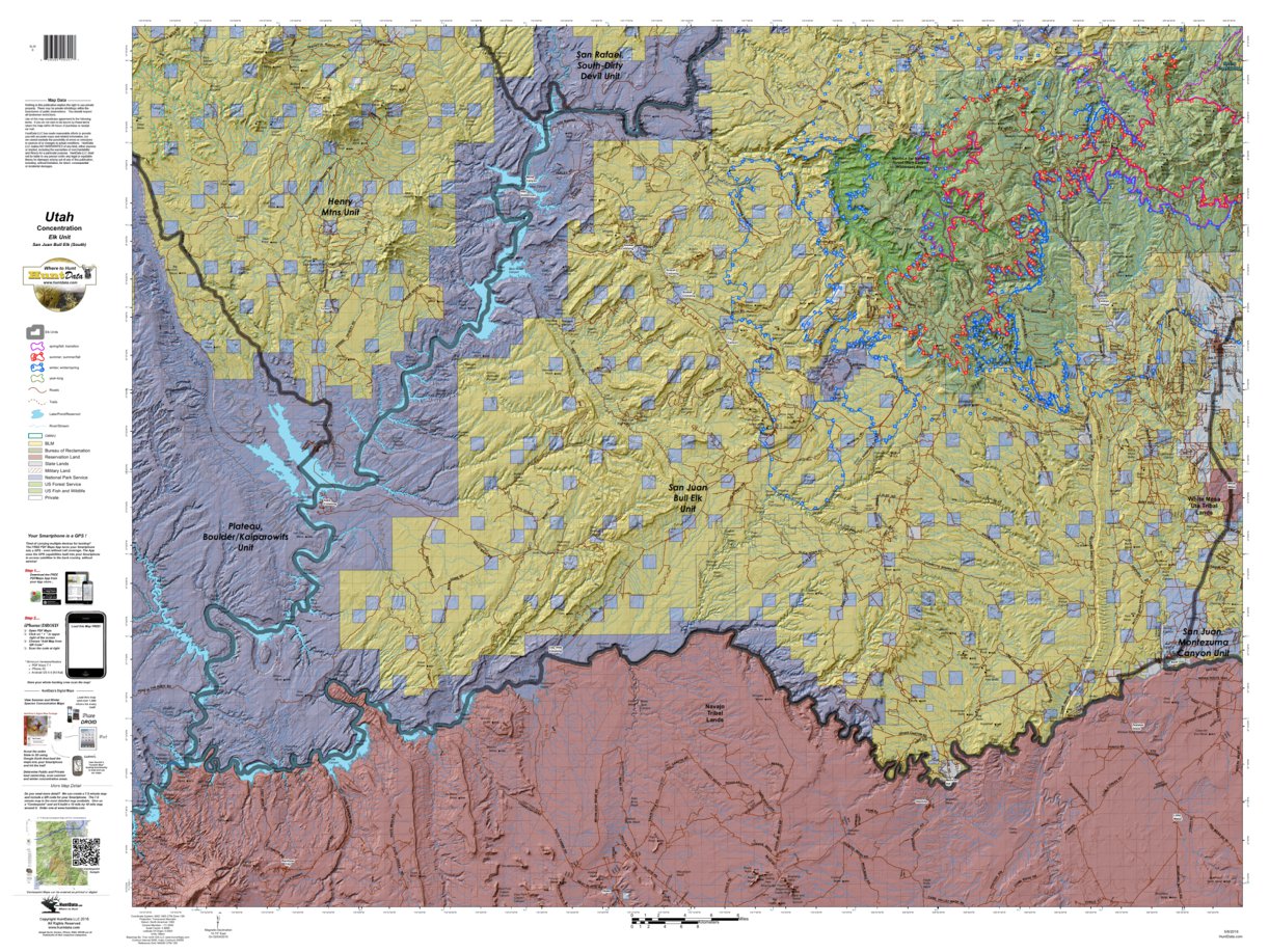 San Juan Bull Elk (South) Utah Elk Hunting Unit Map with Land Ownership ...